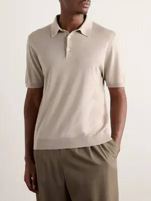 Loro Piana Slim-fit Wool, Silk And Cashmere-blend Polo Shirt - Neutrals
