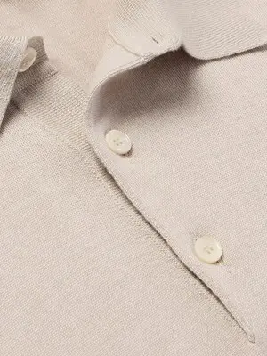 Loro Piana Slim-fit Wool, Silk And Cashmere-blend Polo Shirt - Neutrals