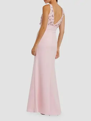 Mac Duggal Crêpe Floral Beaded Bow A-line Gown - Blush
