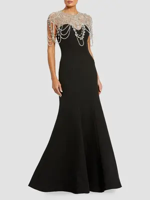 Mac Duggal Beaded Cap-sleeve Mermaid Gown - Black