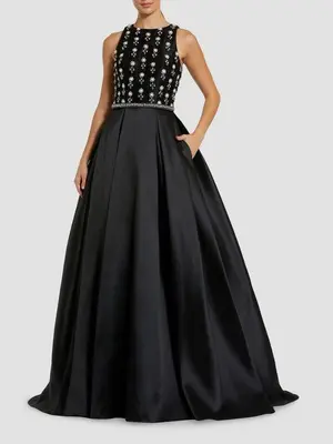 Mac Duggal Floral Beaded Satin Ballgown