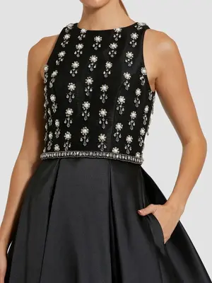 Mac Duggal Floral Beaded Satin Ballgown