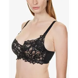 Panache Allure Lace-embroidered Stretch-woven Bra - Black/latte