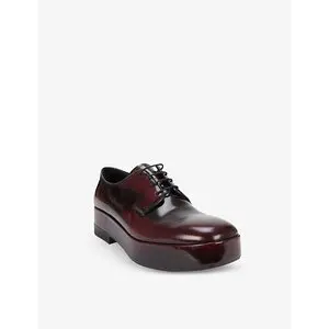 Prada Brushed Laced Leather Derby Shoes - Garnet