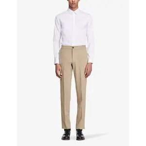 Sandro Classic-collar Slim-fit Stretch Cotton-blend Shirt - Naturels
