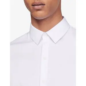 Sandro Classic-collar Slim-fit Stretch Cotton-blend Shirt - Naturels