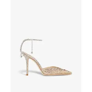 JIMMY CHOO Saeda 100 Crystal-embellished Heeled Courts - Gold/crystal