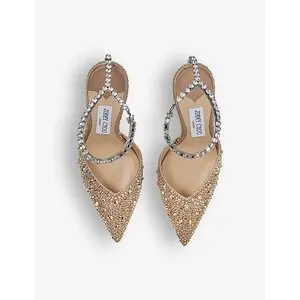 JIMMY CHOO Saeda 100 Crystal-embellished Heeled Courts - Gold/crystal