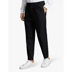 REISS Relaxed-fit Tapered Woven Trousers - Black