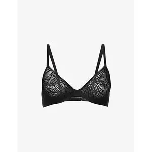 Calvin Klein Sheer Marquisette Embroidered Stretch-lace Bra - Black