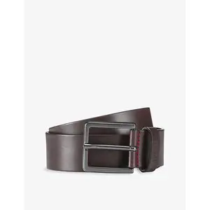 Hugo Logo-Embossed Leather Belt Dark Brown