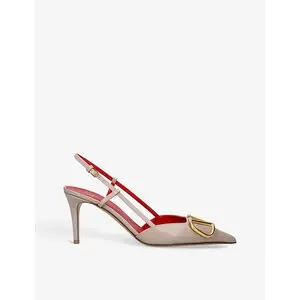 Valentino Garavani Vlogo 80 Pointed-toe Leather Slingback Courts - Blush