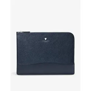ASPINAL OF LONDON City Large Logo-embossed Leather Laptop Case - Navy