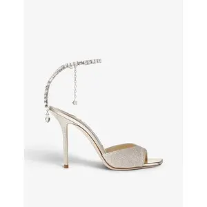 JIMMY CHOO Saeda Crystal-embellished Glitter Stiletto Courts - Platinum Ice/crystal