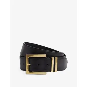 REISS Square Buckle Leather Belt - Black