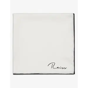 REISS Ceremony Logo-print Silk Pocket Square - White