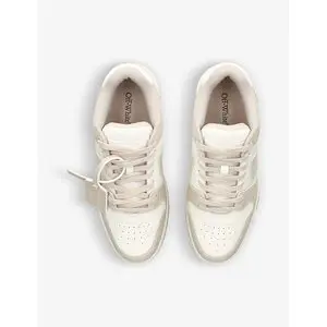 Off-White Logo-embroidered Leather Low-top Trainers - Beige Comb