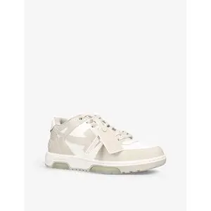 Off-White Logo-embroidered Leather Low-top Trainers - Beige Comb