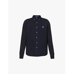 Polo Ralph Lauren Long-sleeved Logo-embroidered Slim-fit Cotton Shirt Xxl - Aviator Navy