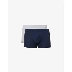 Hanro Pack Of Two Logo-embellished Stretch-cotton Trunks - Light Melange And Navy