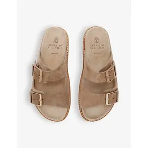 Brunello Cucinelli Two-strap Suede Sandals - Beige Comb