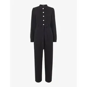 Whistles Button-up Long-sleeve Cotton Jumpsuit - Black