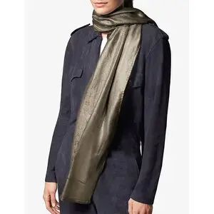 BVLGARI Lettere Maxi Logo-print Silk And Wool-blend Scarf - Gold Bronze