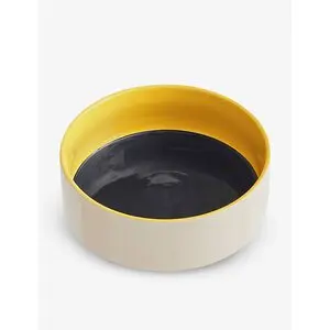 HAY Colour-block Large Round Stoneware Dog Bowl 20.8cm X 7cm - Blue And Yellow