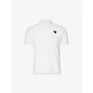 Play Comme Des Garcon Heart-print Ribbed-trim Cotton Polo Shirt - White