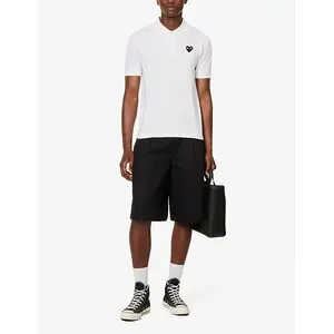 Play Comme Des Garcon Heart-print Ribbed-trim Cotton Polo Shirt - White