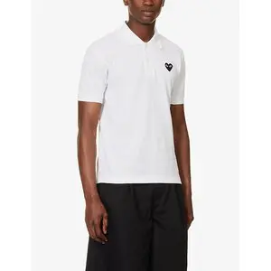 Play Comme Des Garcon Heart-print Ribbed-trim Cotton Polo Shirt - White