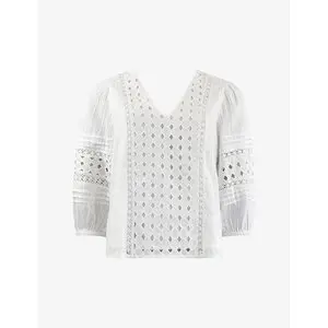 RO&ZO V-neck Broderie Cotton Top