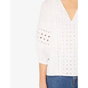 RO&ZO V-neck Broderie Cotton Top