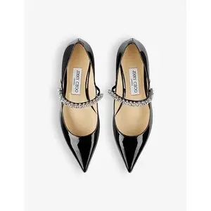 JIMMY CHOO Bing 25 Crystal-embellished Patent-leather Flats - Black