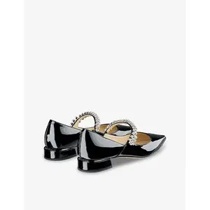 JIMMY CHOO Bing 25 Crystal-embellished Patent-leather Flats - Black