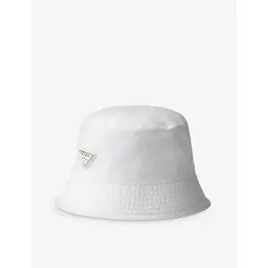 Prada Logo-Plaque Nylon Bucket Hat White