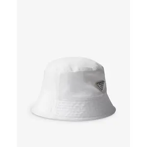 Prada Logo Plaque Nylon Bucket Hat - White
