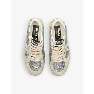GOLDEN GOOSE Ball Star Glitter-embellished Leather Trainers - Silver