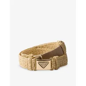 Prada Triangle-buckle Raffia-effect Woven Belt - Neutral