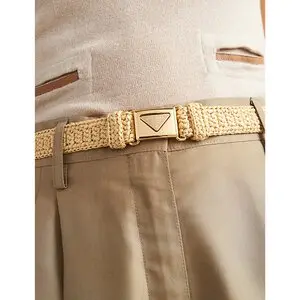 Prada Triangle-buckle Raffia-effect Woven Belt - Neutral