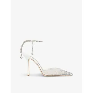 JIMMY CHOO Saeda 100 Crystal-embellished Heeled Courts - White/crystal