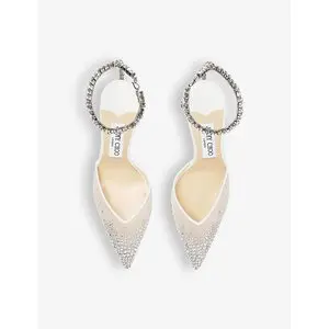 JIMMY CHOO Saeda 100 Crystal-embellished Heeled Courts - White/crystal
