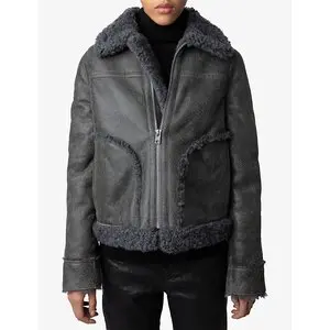 Zadig&Voltaire Kady Shearling And Leather Jacket - Anthracite