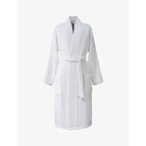 BOSS Logo-embroidered Kimono Terry Cotton Dressing Gown - Ice