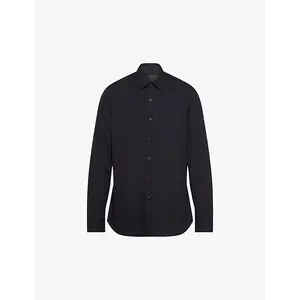 Prada Pearl-embellished Slim-fit Cotton-blend Shirt 17.5 Black