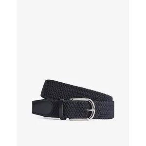 REISS Elmont Plaited Leather-blend Belt - Navy