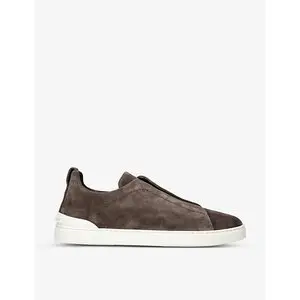 Zegna Triple Stitch Suede Low-top Trainers - Dark Brown