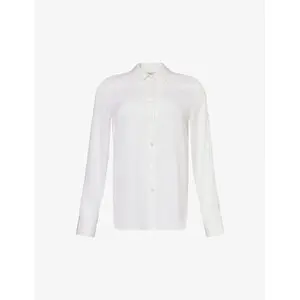 Vince Curved-hem Slim-fit Silk-blend Shirt - Optic White