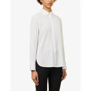 Vince Curved-hem Slim-fit Silk-blend Shirt - Optic White