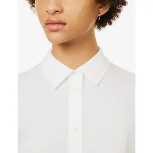 Vince Curved-hem Slim-fit Silk-blend Shirt - Optic White